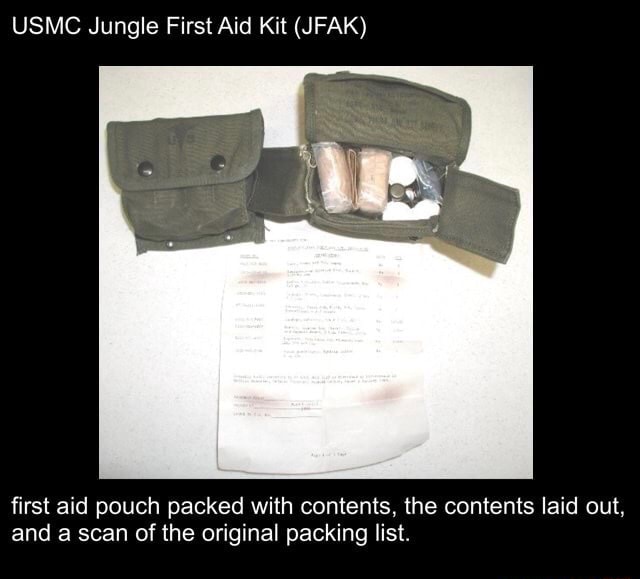 USMC Jungle First Aid Kit (JFAK) first aid pouch packed with contents ...