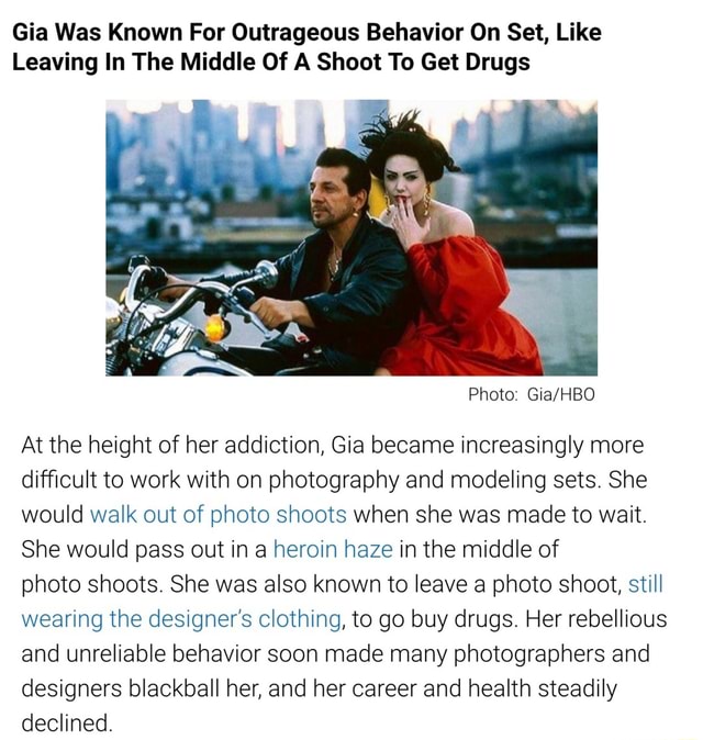 Gia Was Known For Outrageous Behavior On Set, Like Leaving In The ...
