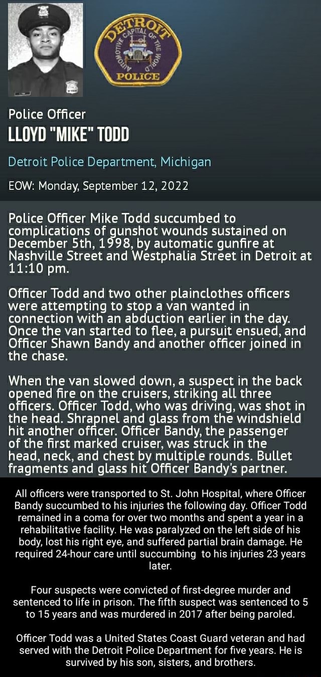 Police Officer LLOYD "MIKE" TODD Detroit Police Department, Michigan ...