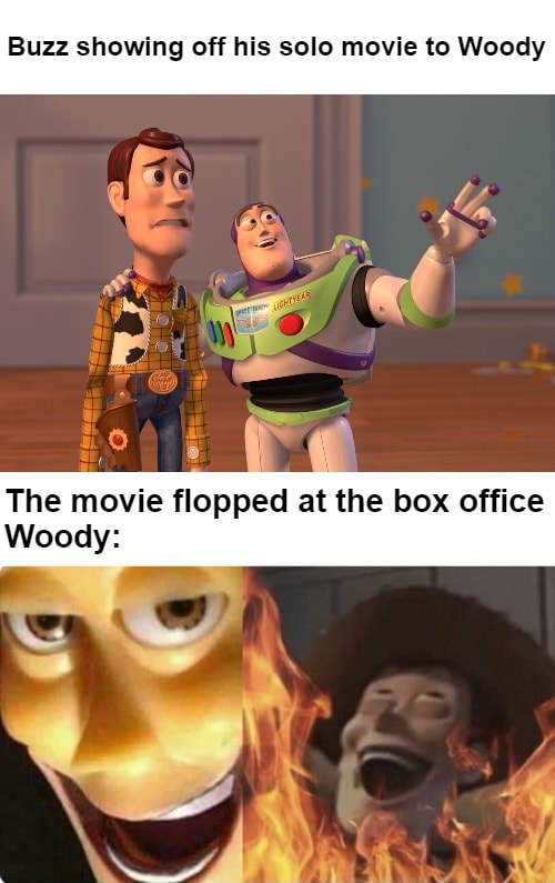 Buzz showing off his solo movie to Woody The movie flopped at the box ...