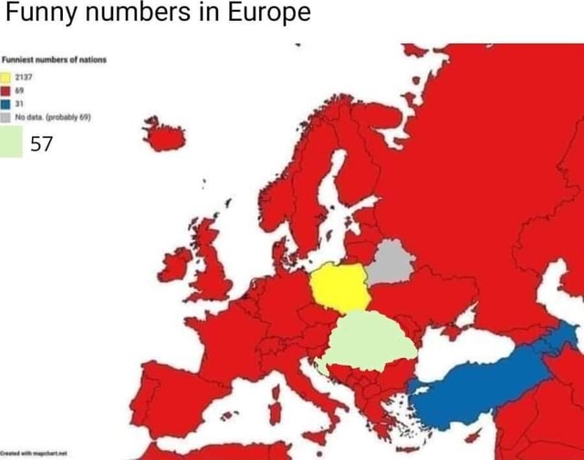 Funny numbers in Europe Funniest numbers of nations nv No data ...