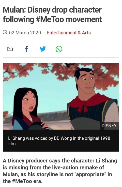Mulan: Disney drop character following #MeToo movement O 02 March 2020 ...