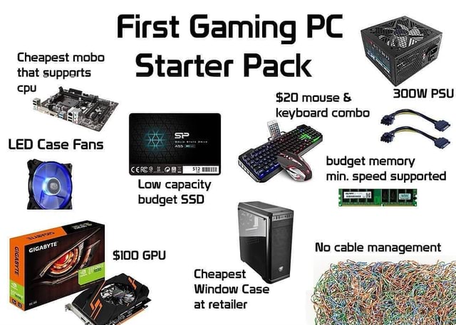 First Gaming PC Starter Pack $20 mouse & 300W PSU jcyboard combo budget ...