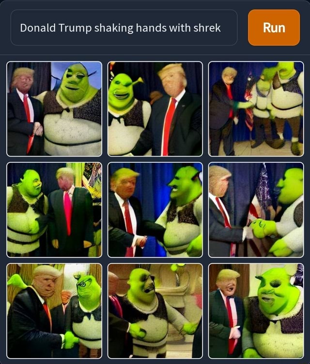 Run Donald Trump shaking hands with shrek Run - iFunny