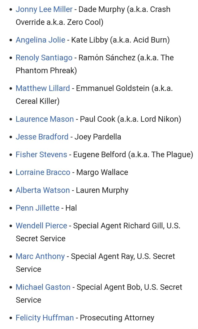 Jonny Lee Miller - Dade Murphy (a.k.a. Crash Override a.k.a. Zero Cool ...