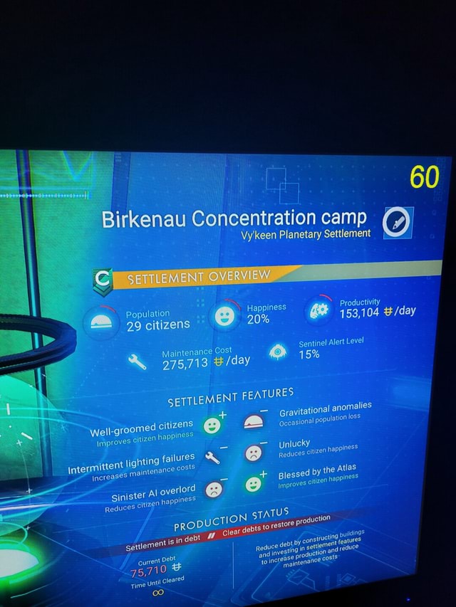 60 Bi irkenau Concentration camp Vy'keen Planetary Settlement SETTLEMENT OVERVIEW Population 29 ...