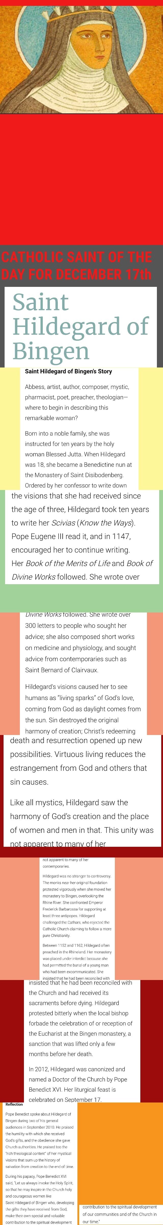CATHOLIC SAINT OF THE DAY FOR DECEMBER 17th Saint Hildegard of Bingen ...