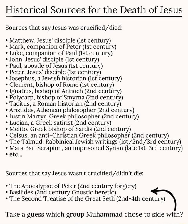 Historical Sources for the Death of Jesus Sources that say Jesus was ...