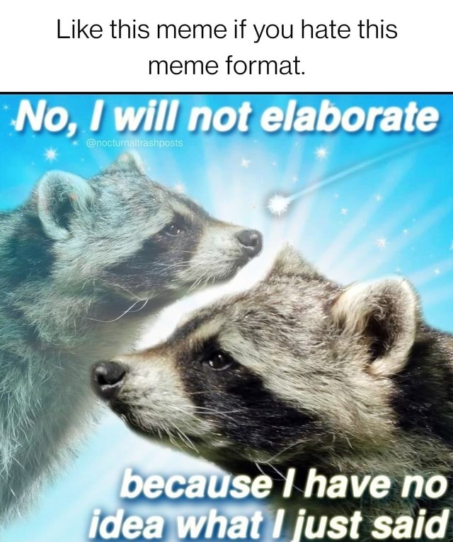 Like this meme if you hate this meme format. No, I will not elaborate ...