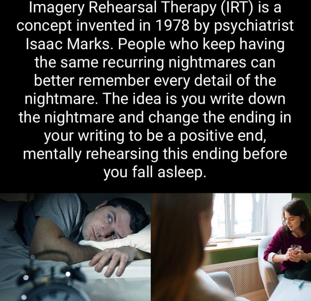 Imagery Rehearsal Therapy (IRT) is a concept invented in 1978 by ...