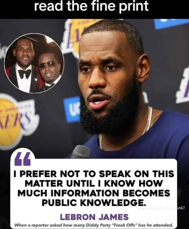 Read the Tine print I PREFER NOT TO SPEAK ON THIS MATTER UNTIL I KNOW ...