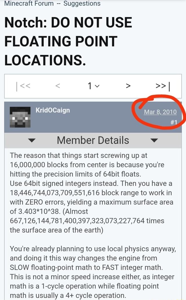 Minecraft Forum Suggestions Notch: DO NOT USE FLOATING POINT LOCATIONS ...