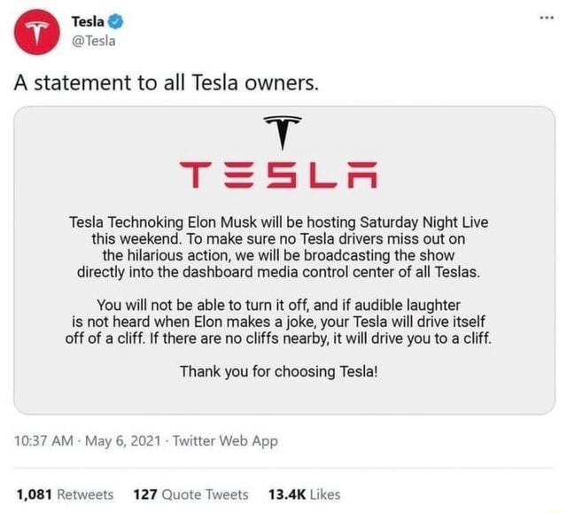Tesla @ @Tesla A statement to all Tesla owners. Tesla Technoking Elon ...