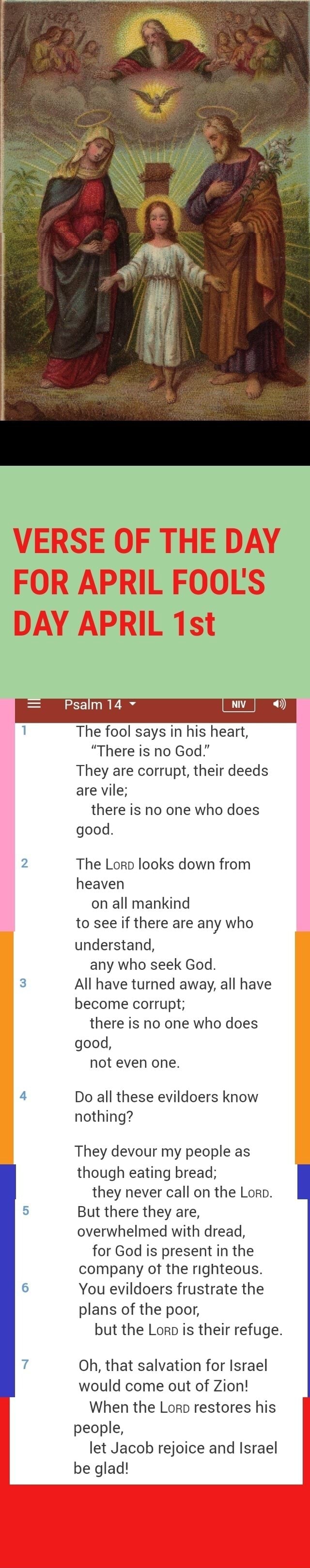 VERSE OF THE DAY FOR APRIL FOOLS DAY APRIL Psalm 14 The fool says in ...