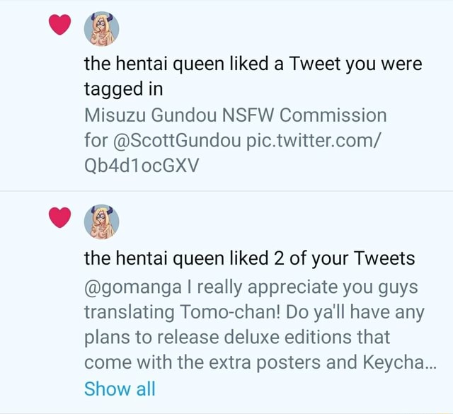 The hentai queen liked a Tweet you were tagged in Misuzu Gundou NSFW Commission for @ScottGundou ...