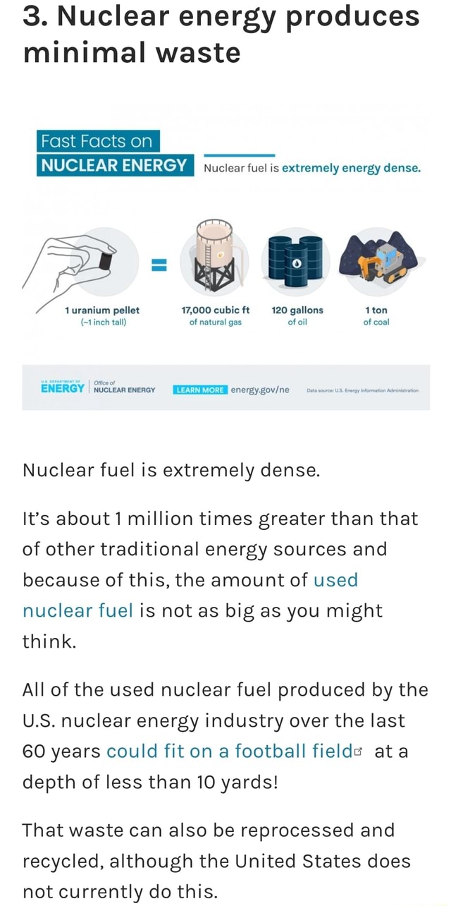 3. Nuclear energy produces minimal waste Fast Facts on NUCLEAR ENERGY ...