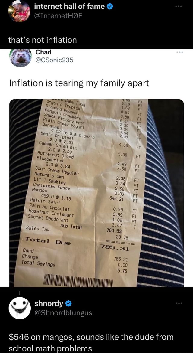 Internet hall of fame @ that's not inflation Chad @CSonic235 Inflation ...