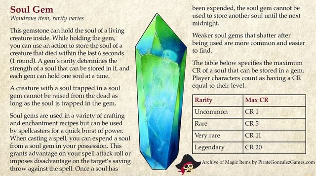 Soul Gem Wondrous item, rarity varies This gemstone can hold the soul ...