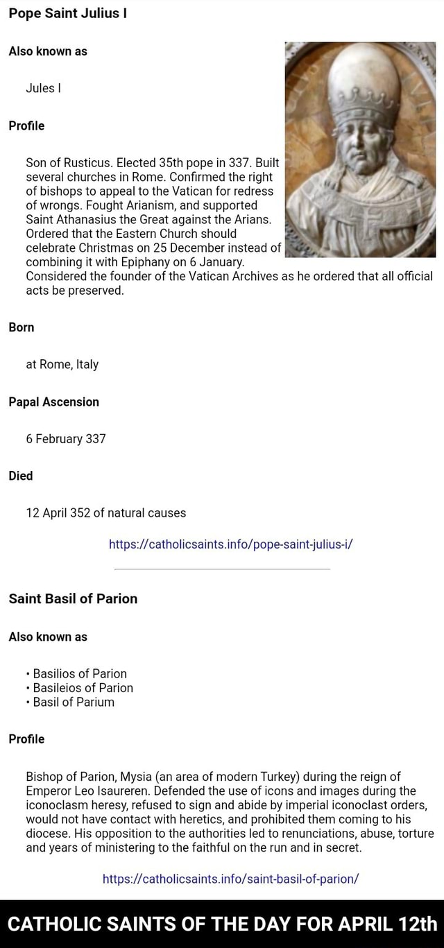 Pope Saint Julius I Also known as Jules I Profile Son of Rusticus ...