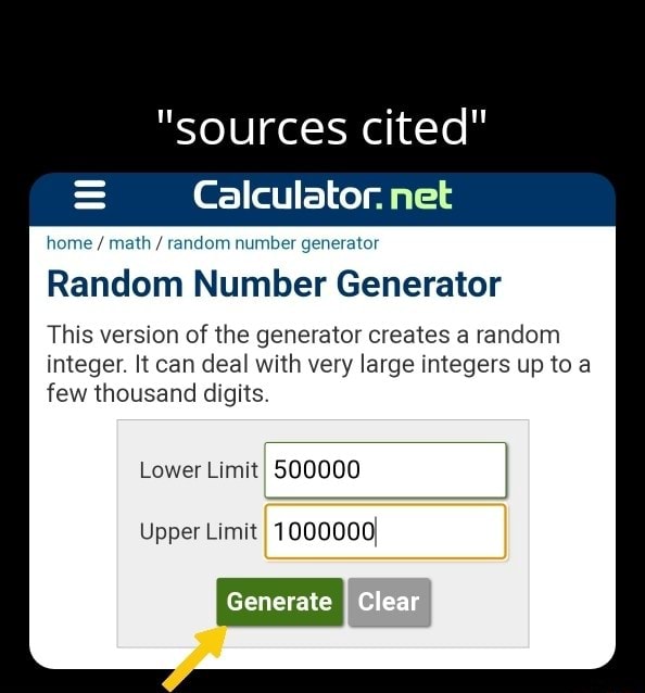 "sources cited" Calculator. net home / math / random number generator ...