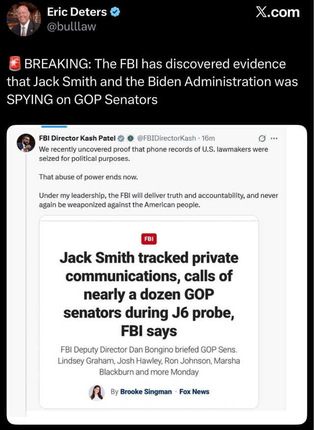 Eric Deters @ X.com BREAKING: The FBI has discovered evidence that Jack ...