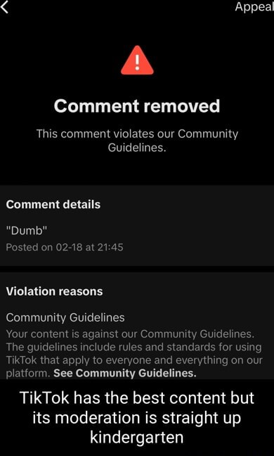 Appeal Comment removed This comment violates our Community Guidelines ...