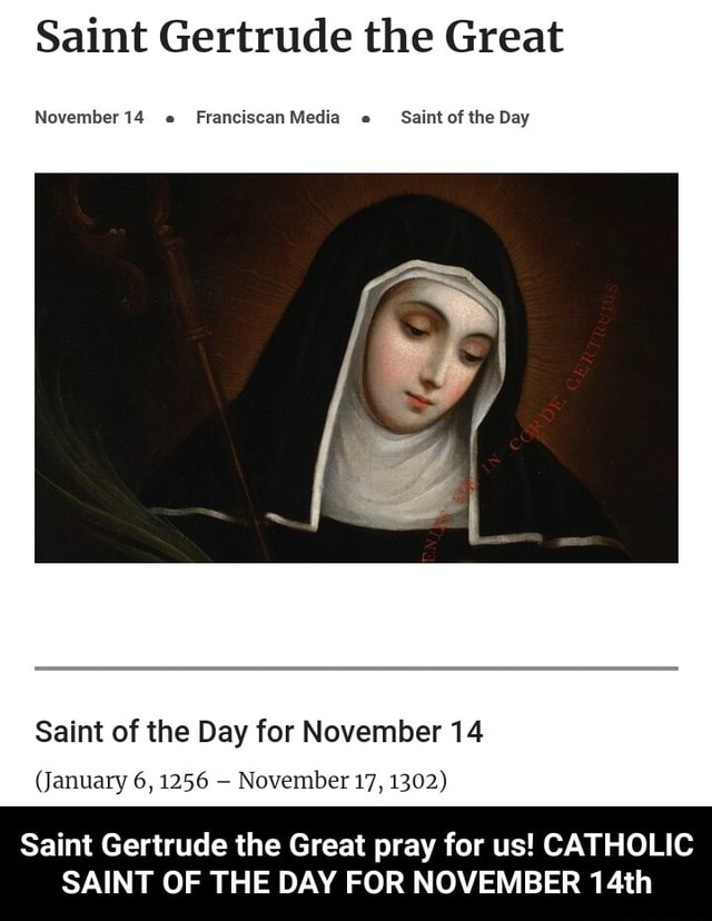 Saint Gertrude the Great November 14 FranciscanMedia e Saint of the Day ...