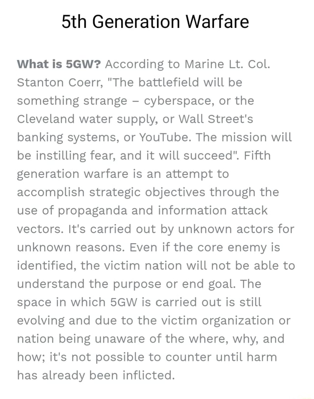 Generation Warfare What is SEW? According to Marine Lt. Col. Stanton ...