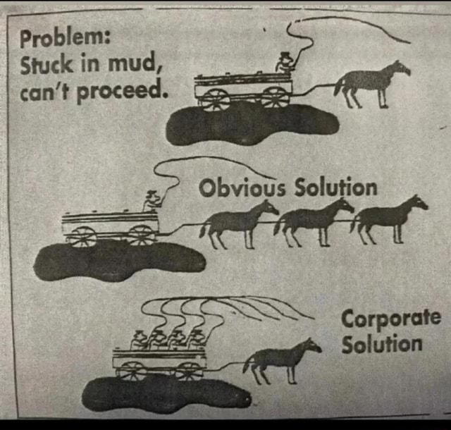 Problem: Stuck in mud, can't proceed. Solution Corporate Solution - iFunny