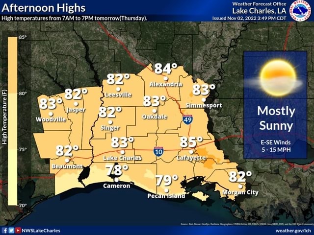 Weather Forecast Office Afternoon Highs Lake Charles, LA High ...