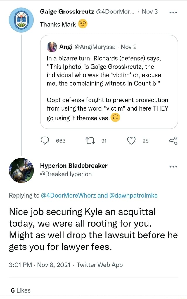 Gaige Grosskreutz @4DoorMor... - Nov ry) Thanks Mark Angi Nov In a ...