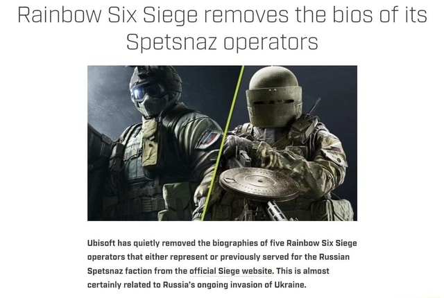 Rainbow Six Siege removes the bias of its spetsnaz operators Ubisoft ...