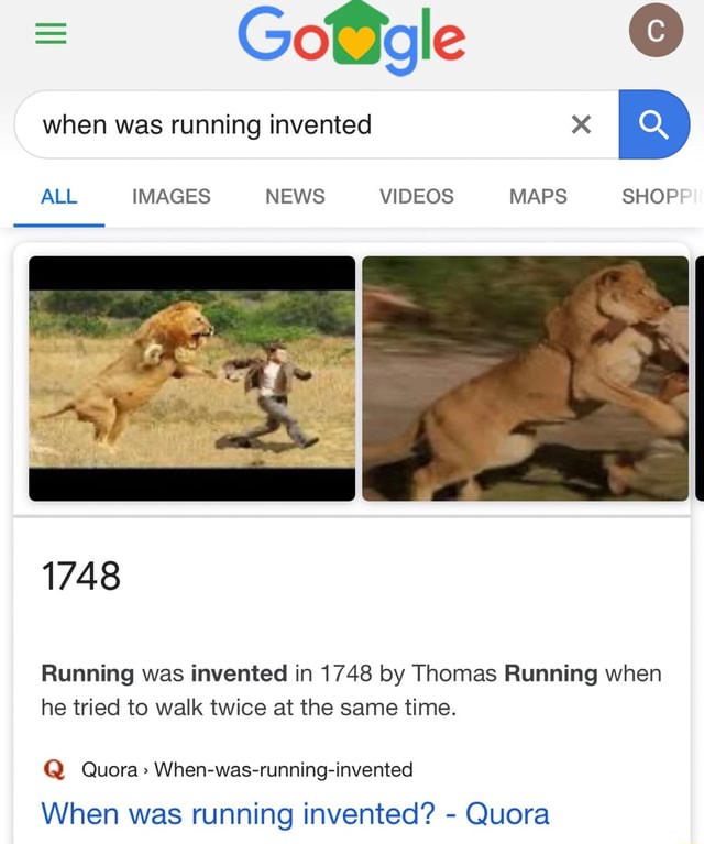 ALL IMAGES NEWS VIDEOS MAPS SHOP Running was invented in 1748 by Thomas ...