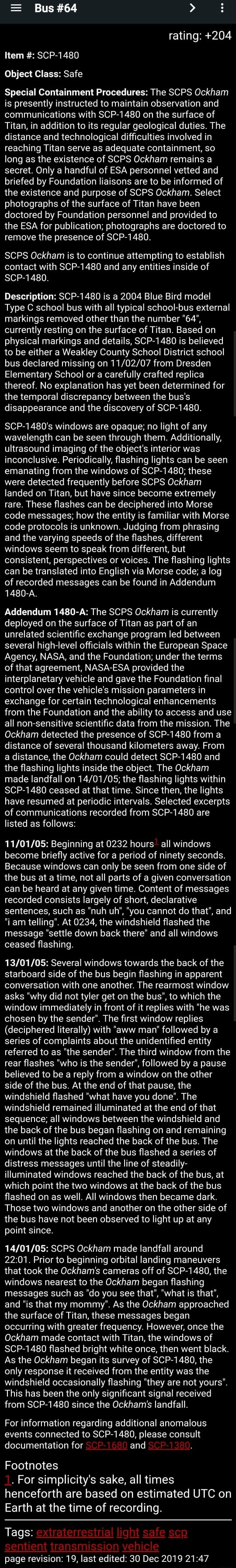 Object Class: Safe Special Containment Procedures: The SCPS Ockham is presently instructed to ...