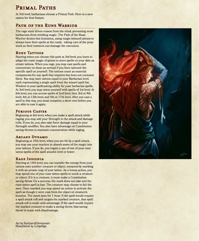 PRIMAL PaTHS At 3rd level, barbarians choose a Primal Path. Here is a ...