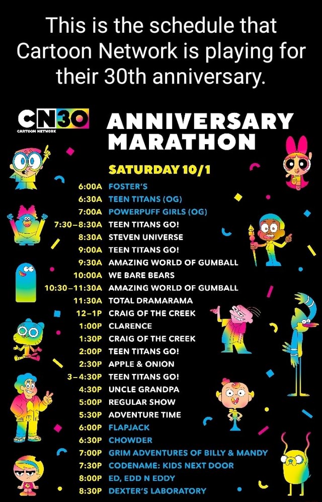This is the schedule that Cartoon Network is playing for their 30th ...