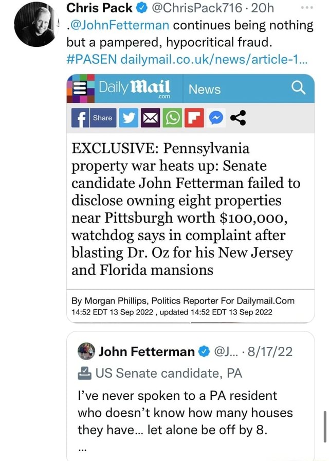 Chris Pack @ @ChrisPack716 .@JohnFetterman continues being nothing but ...