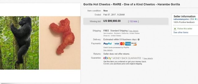 Gorilla Hot Cheetos - RARE - One of a Kind Cheetos - Harambe Gorilla ...