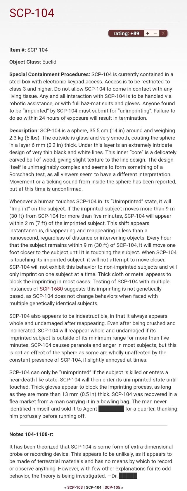 SCP-104 Item SCP-104 Object Class: Euclid rating: +89 Special ...