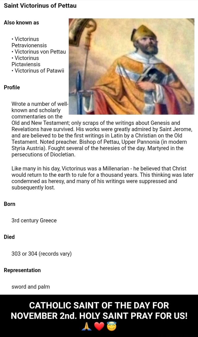 Saint Victorinus of Pettau Also known as Victorinus Petravionensis ...