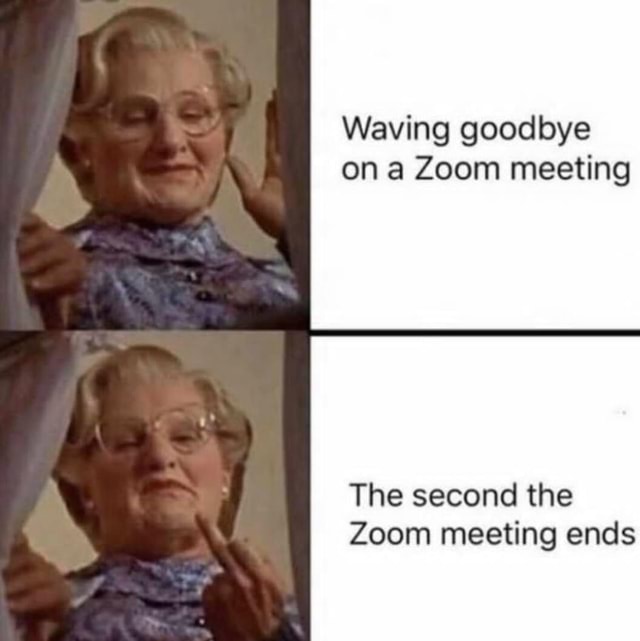 Waving goodbye on a Zoom meeting The second the Zoom meeting ends - iFunny