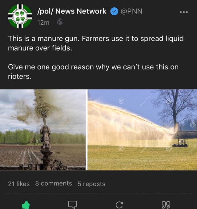 Q This is a manure gun. Farmers use it to spread liquid manure over ...