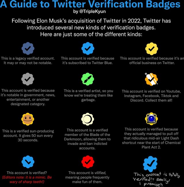 A Guide to Twitter Verification Badges by @TripleKyun Following Elon ...