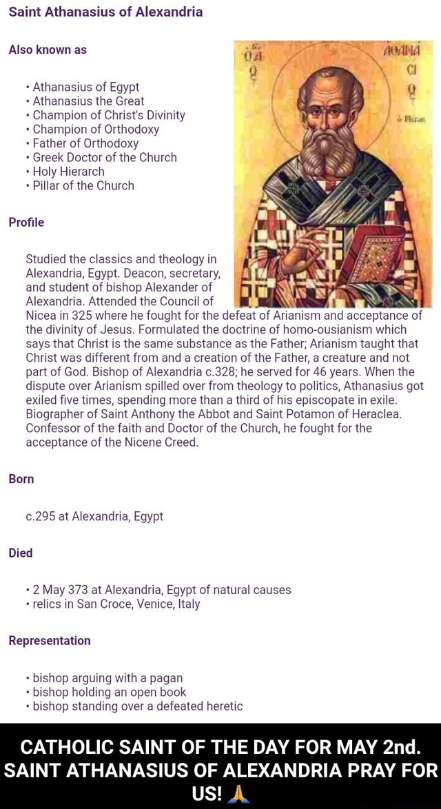 Saint Athanasius of Alexandria Also known as + Athanasius of Egypt ...