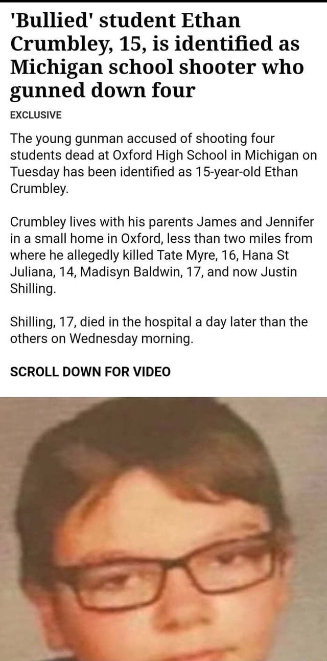 "Bullied' student Ethan Crumbley, 15, is identified as Michigan school ...