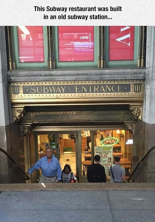 This Subway restaurant was built in an old subway station... - iFunny