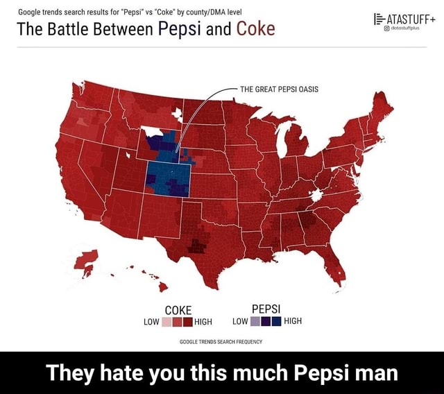 Google trends search results for "Pepsi" vs "Coke" by county/DMA level ...