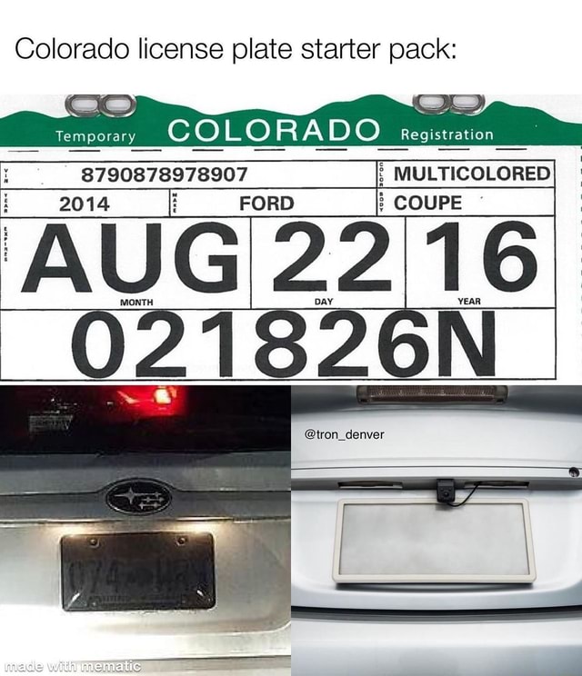Colorado license plate starter pack: Temporary O L RAD O Registration ...