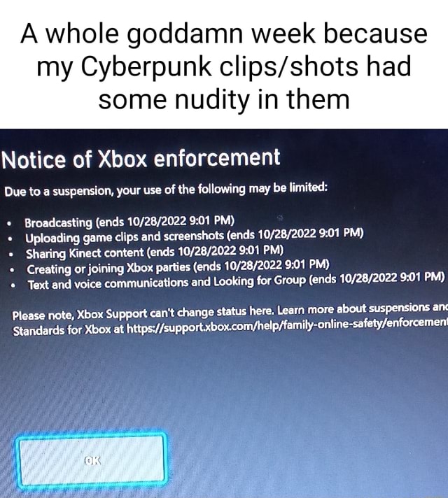 A whole goddamn week because my Cyberpunk had some nudity in them ...
