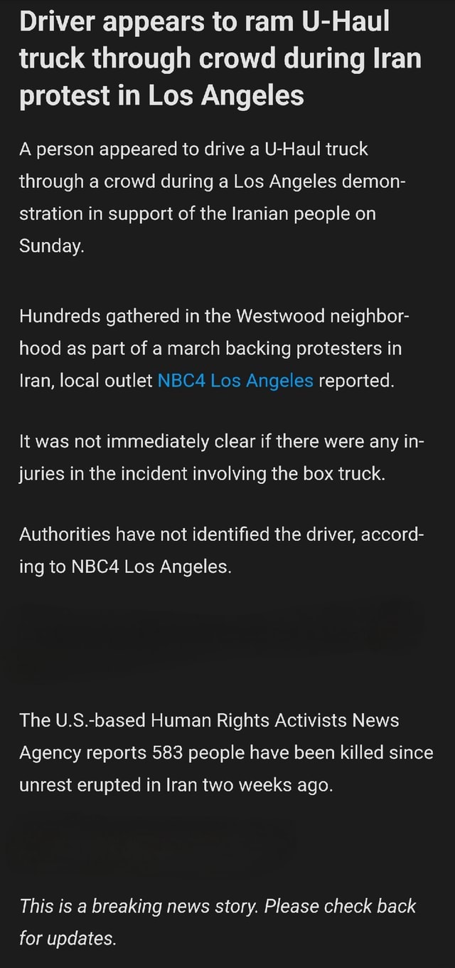 Driver appears to ram U-Haul truck through crowd during Iran protest in ...